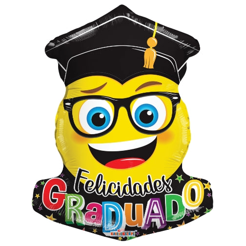 GLOBO METALICO 18" GRADUACIÓN FELICIDADES GRADUADO EMOJI CON LENTES ...